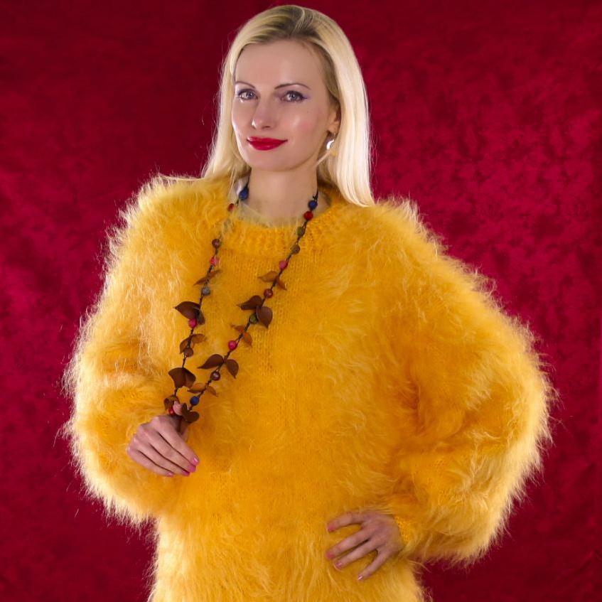 Fuzzy long mohair dress in yellow by SuperTanya