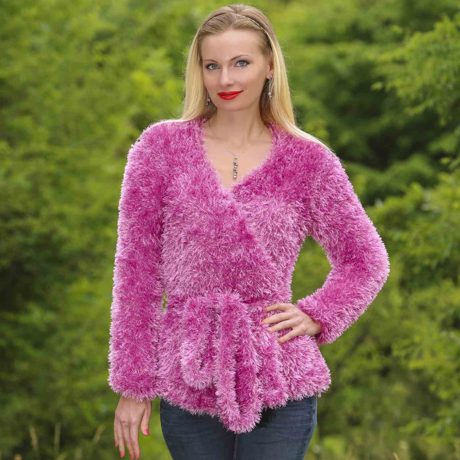 SUPERTANYA sexy purple pink cyclamen eyelash fuzzy wrap cardigan